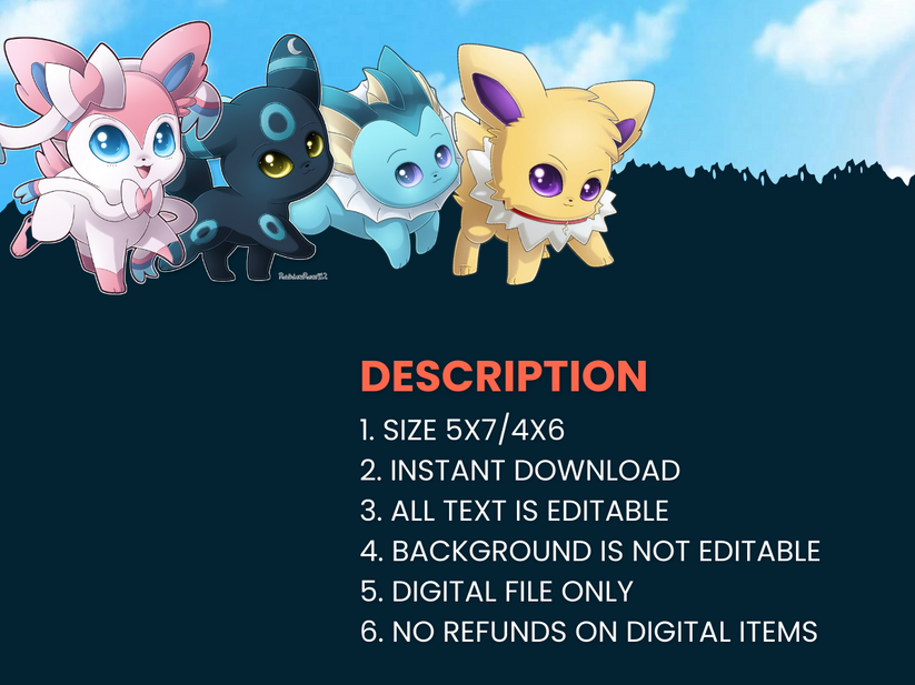 Chibi Eevee Birthday Party Invitation | Cute Pokémon Birthday Theme ...
