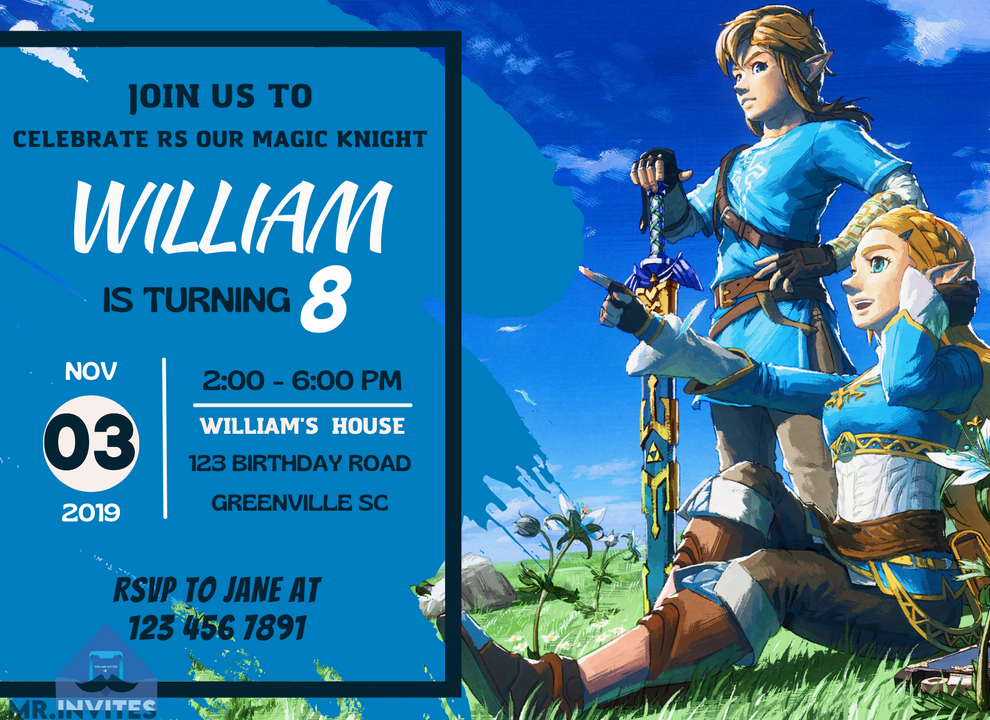 Personalized Zelda Breath of the Wild Birthday Invitation – Mr.Invites