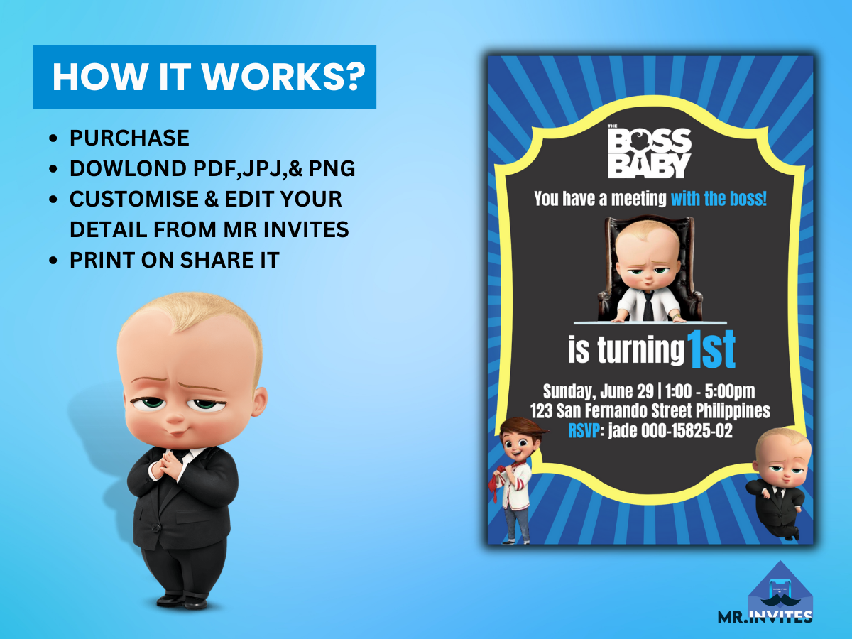 Baby Boss Birthday Party Digital Card Invitation | Baby Boss Birthday ...