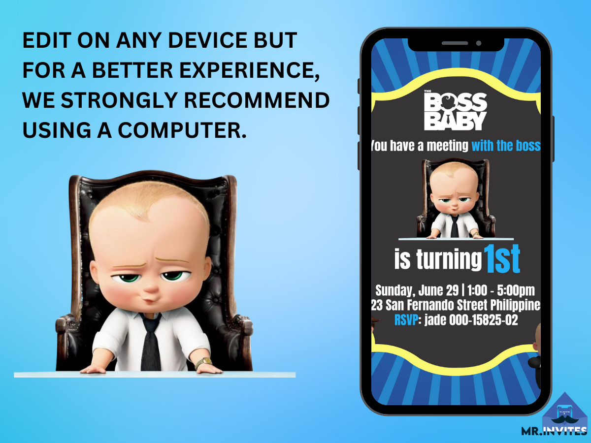 Baby Boss Birthday Party Digital Card Invitation | Baby Boss Birthday ...