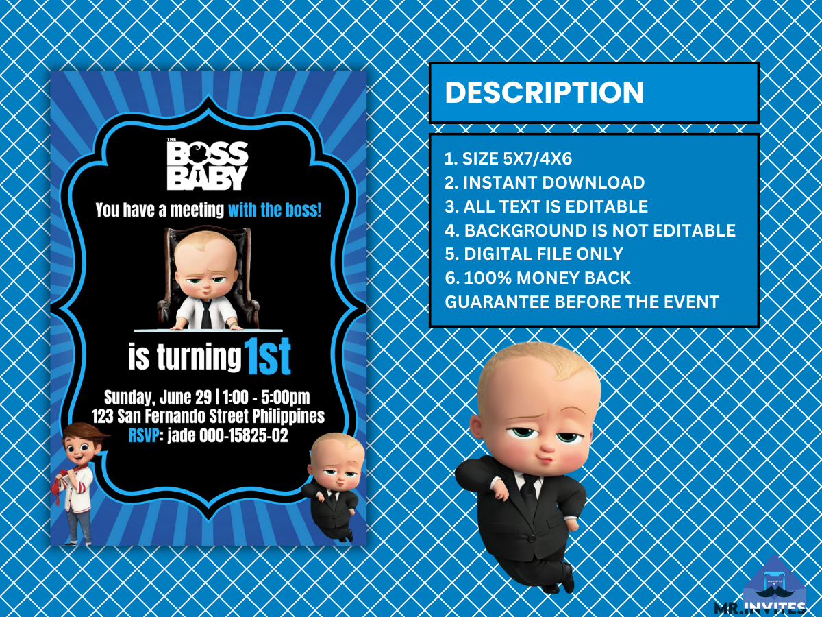 Digital Baby Boss Birthday Card Invitation | Baby Boss Digital Birthda ...