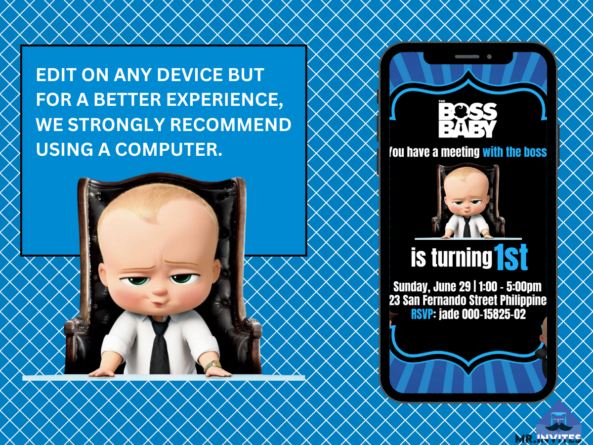 Digital Baby Boss Birthday Card Invitation | Baby Boss Digital Birthda ...