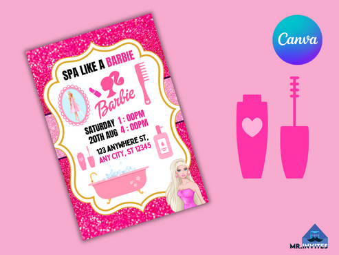Sparkling Barbie Spa Digital Birthday Card Invitation | Digital Barbie ...