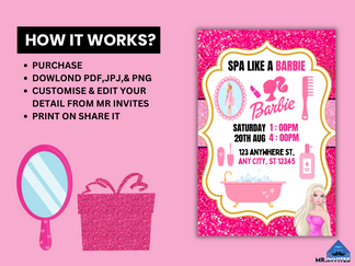Sparkling Barbie Spa Digital Birthday Card Invitation | Digital Barbie ...