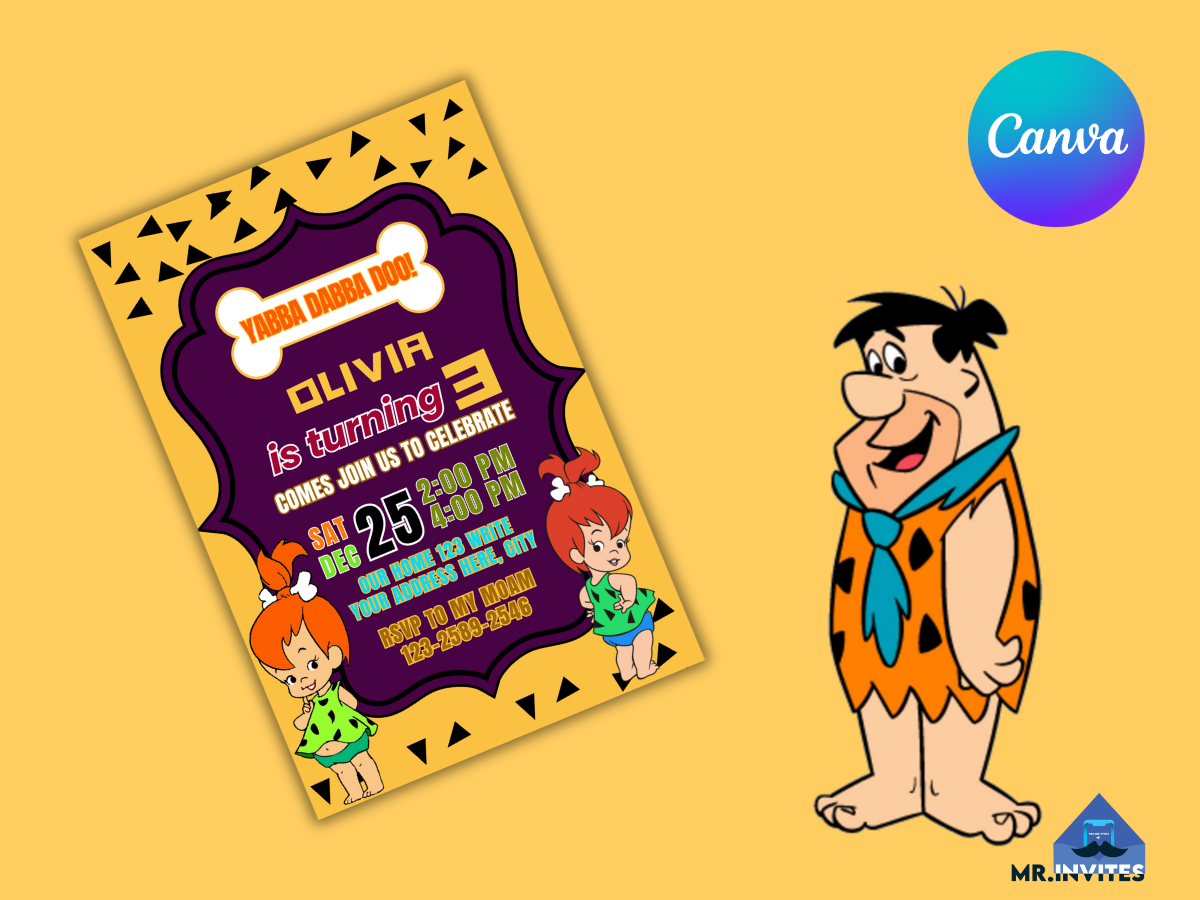 Flintstone Pebbles Digital Birthday Card Invitation | Flintstone Birth ...