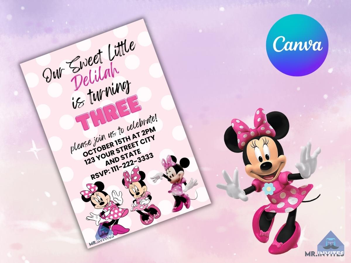 Minnie Mickey Pink Birthday Invitation | Digital Minnie Mickey Invite ...