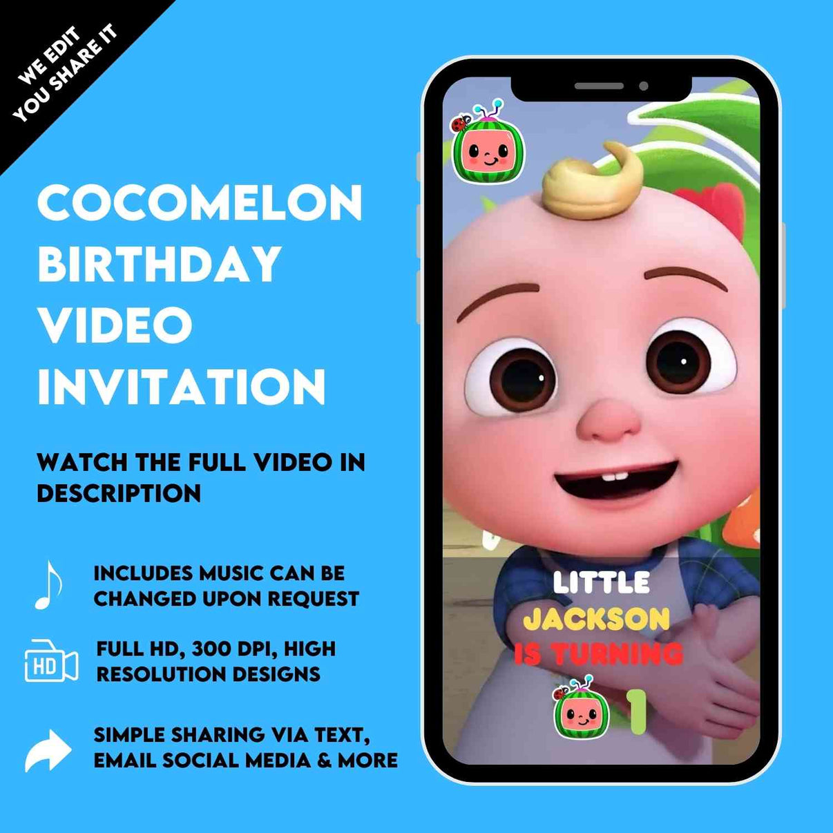 Cocomelon Birthday Video Invitation | Personalized Cocomelon Animated ...