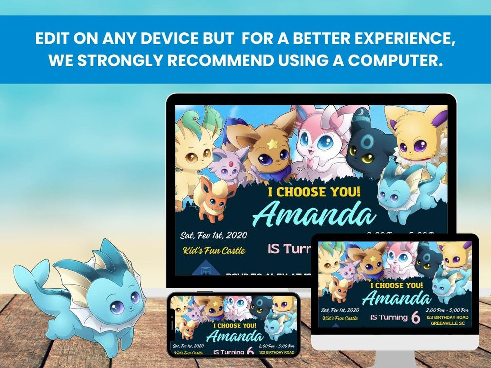 Chibi Eevee Birthday Party Digital Invitation | English | Customize ...