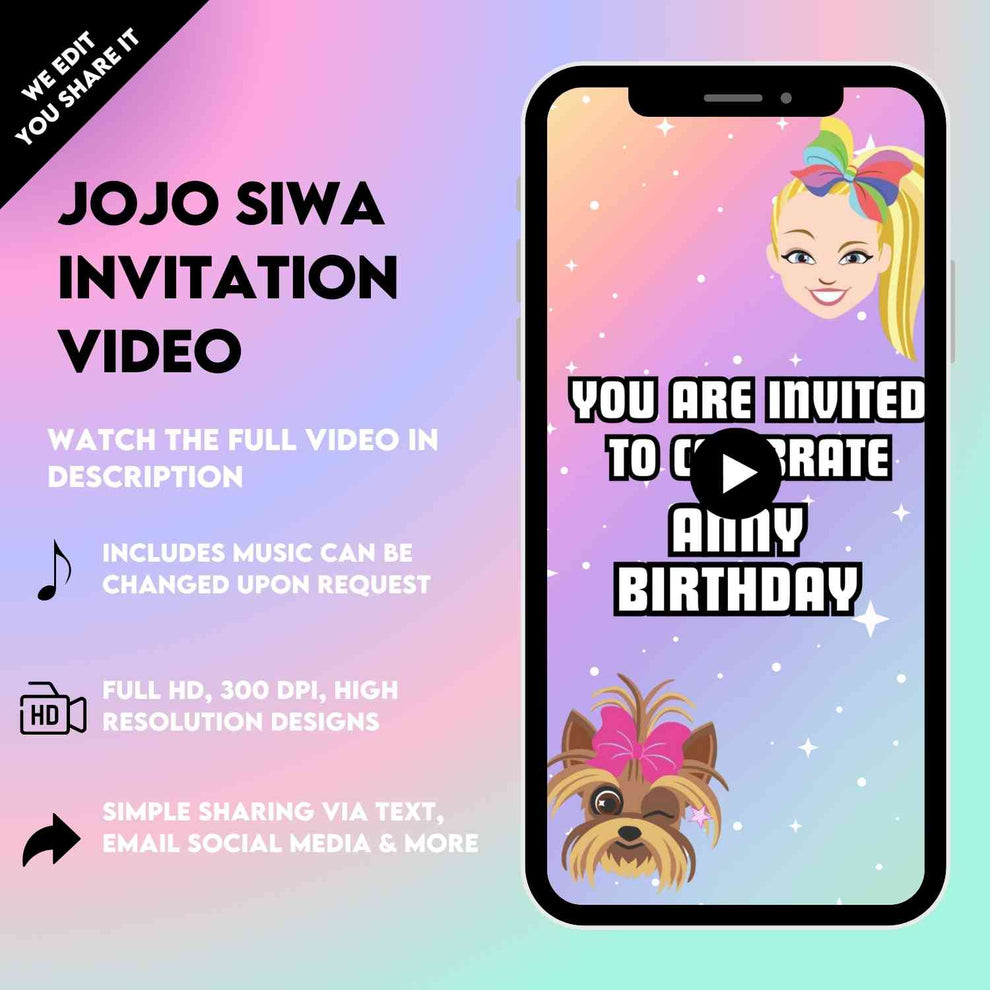 Jojo Siwa Birthday video Invitations | Jojo Siwa Customizable Party vi ...
