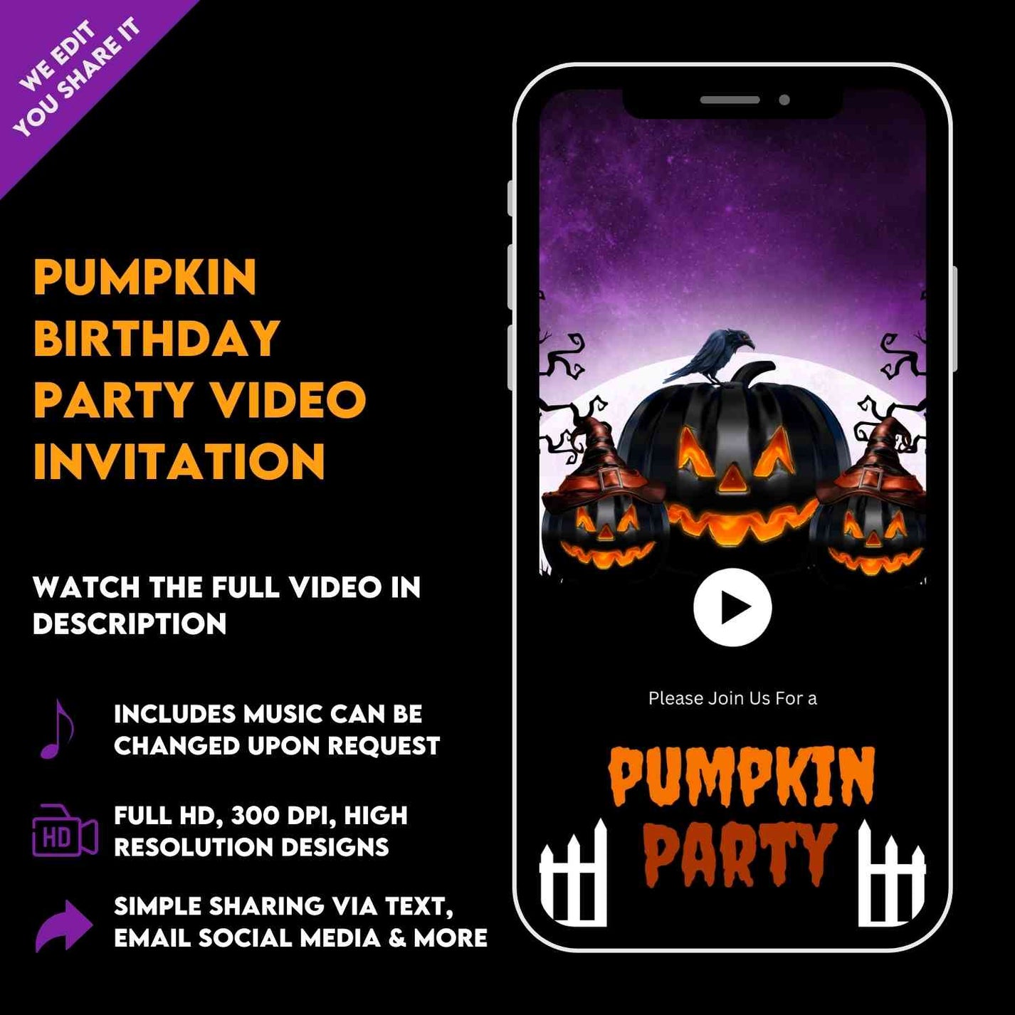 Spooky Pumpkin Halloween Video Invite | Animated Pumpkin Video Invite ...