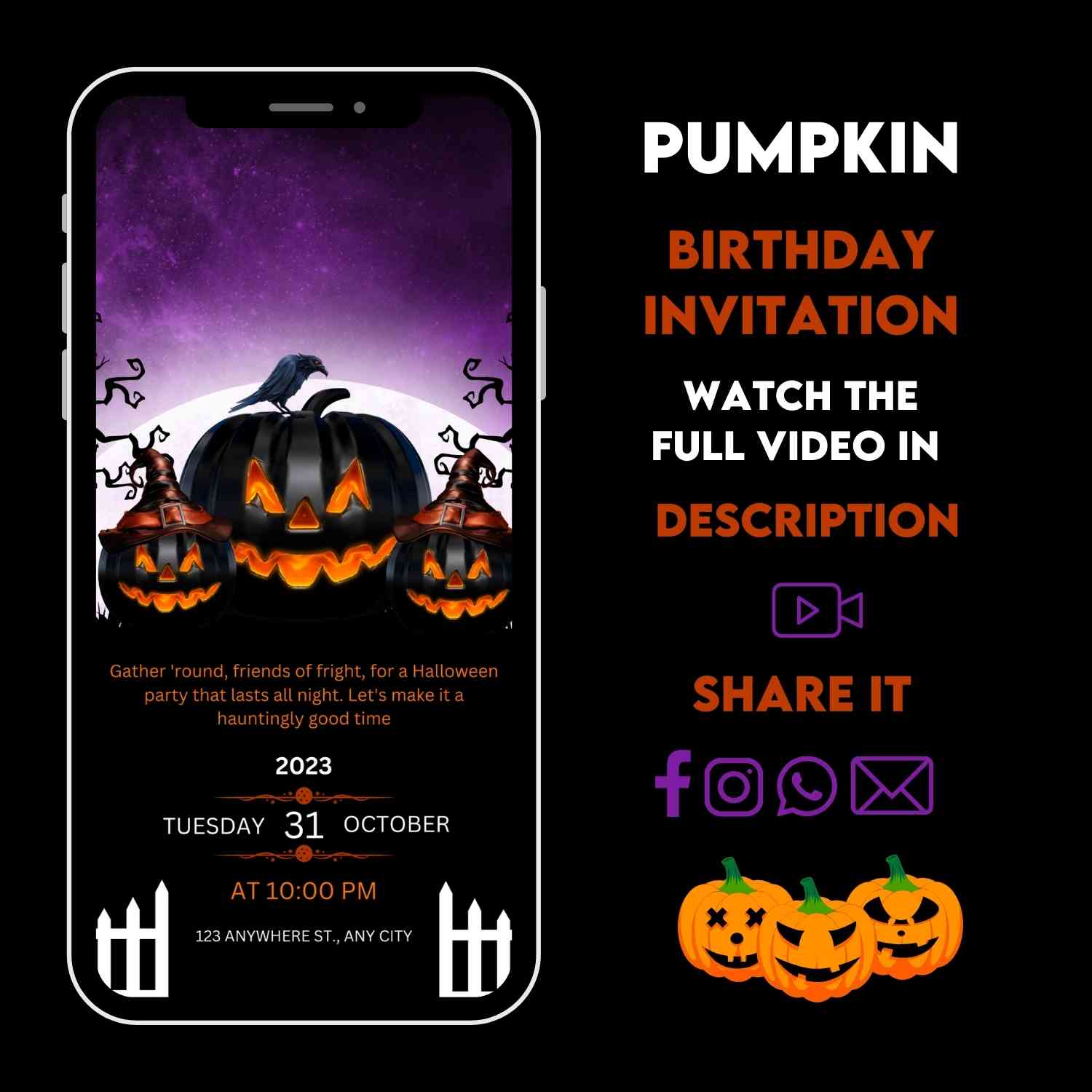 Spooky Pumpkin Halloween Video Invite | Animated Pumpkin Video Invite ...