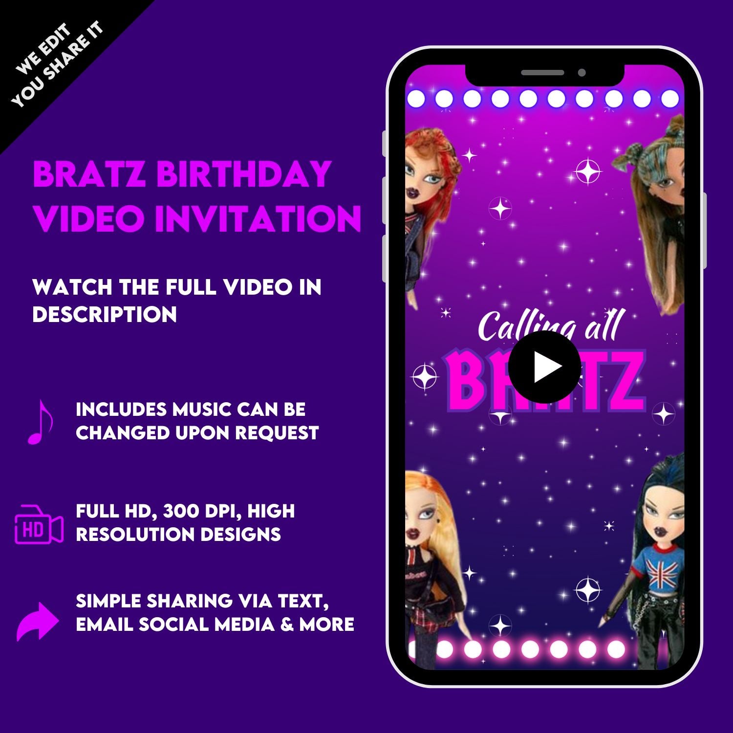 Bratz Birthday Video Invitation | Bratz Girl Birthday Party Animated I ...