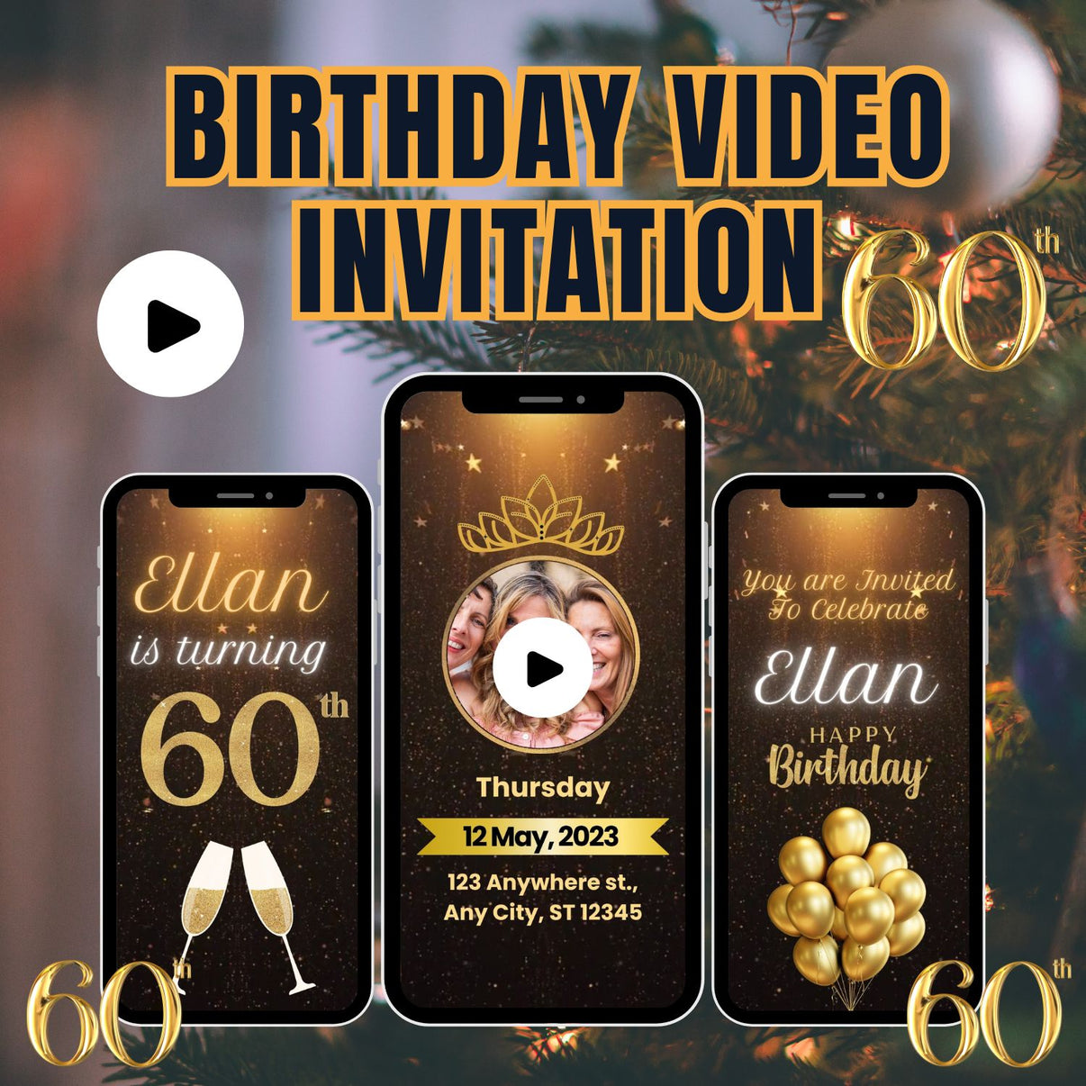Animated 60th Birthday Video Invitation | Beautiful Birthday Party Inv ...