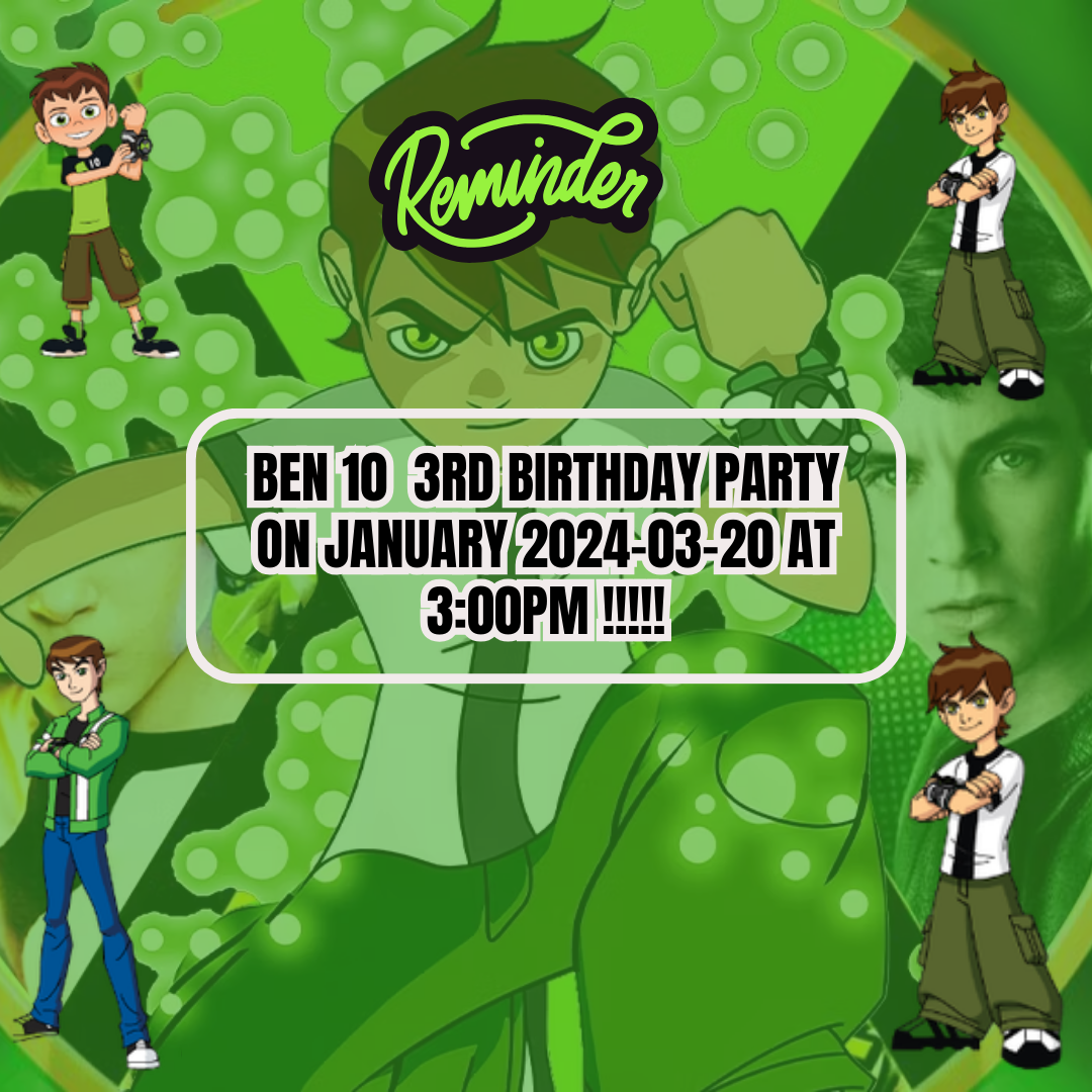 Ben 10 Party Event Digital Reminder Card – Mr.Invites