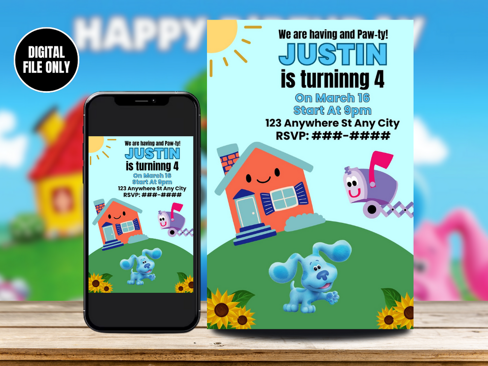 Blue's Clues Digital Birthday Card Invitation | Personalized Digital P ...