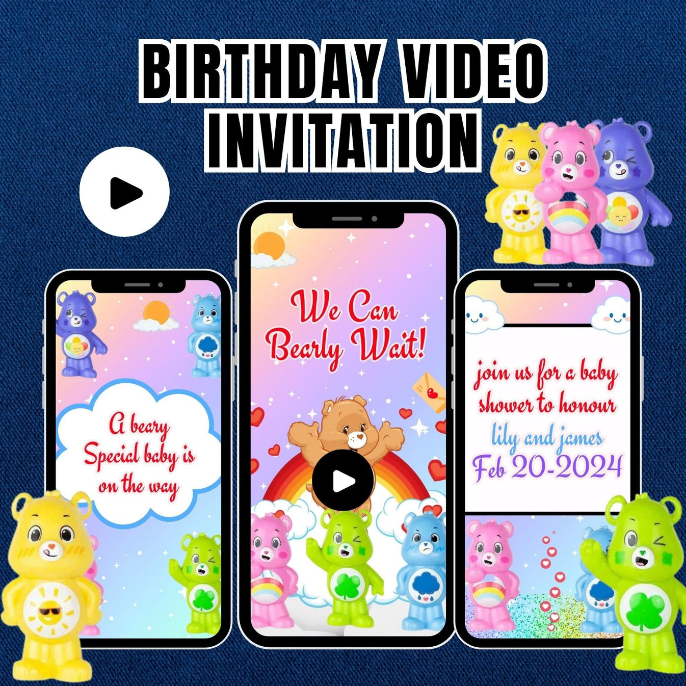Care Bears Baby Shower Birthday Party Video Invitation | Customizable ...