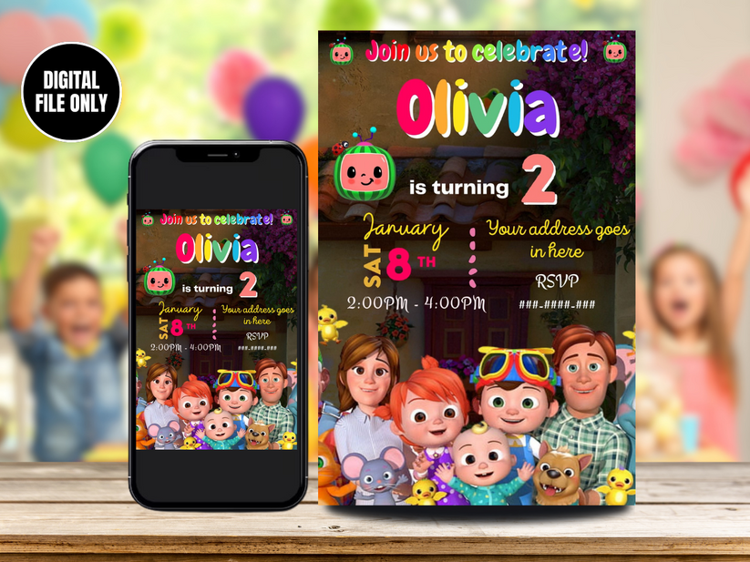 Cocomelon Birthday Party Invitations For Baby | Customizable Templates ...