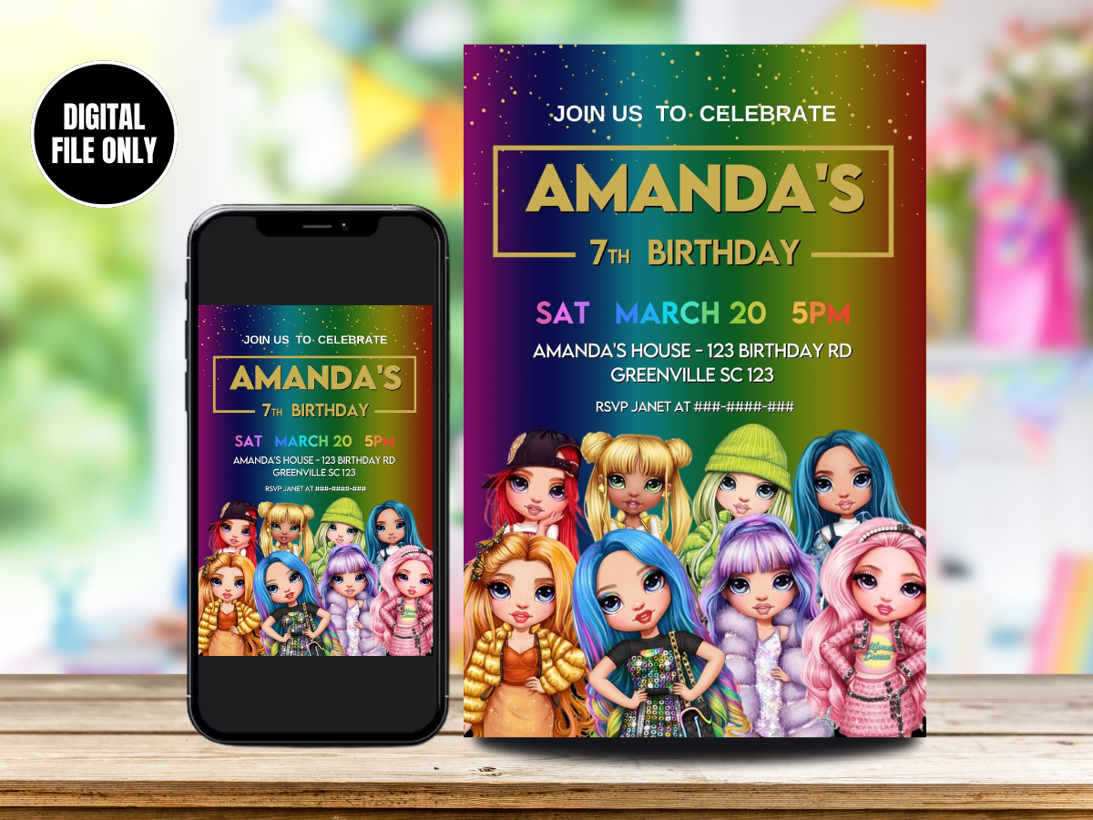 Colorful Rainbow High Birthday Invitation | DIgital & Personalized Inv ...