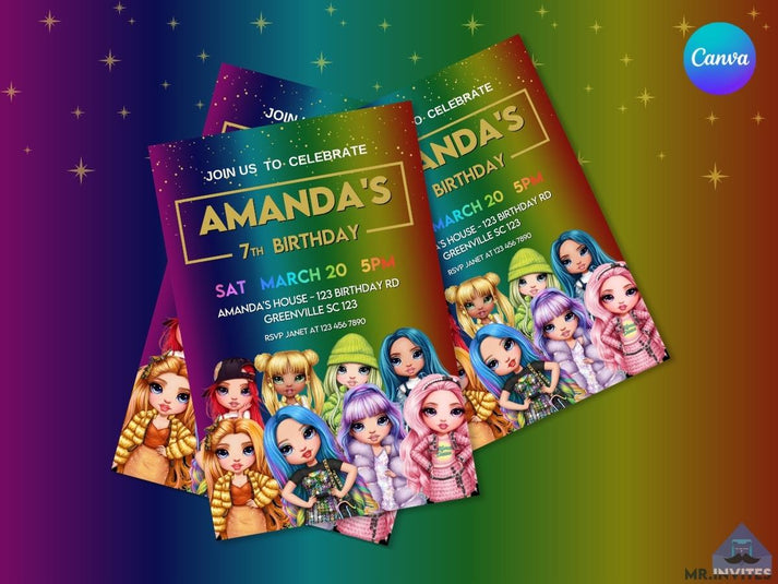 Colorful Rainbow High Birthday Invitation | DIgital & Personalized Inv ...