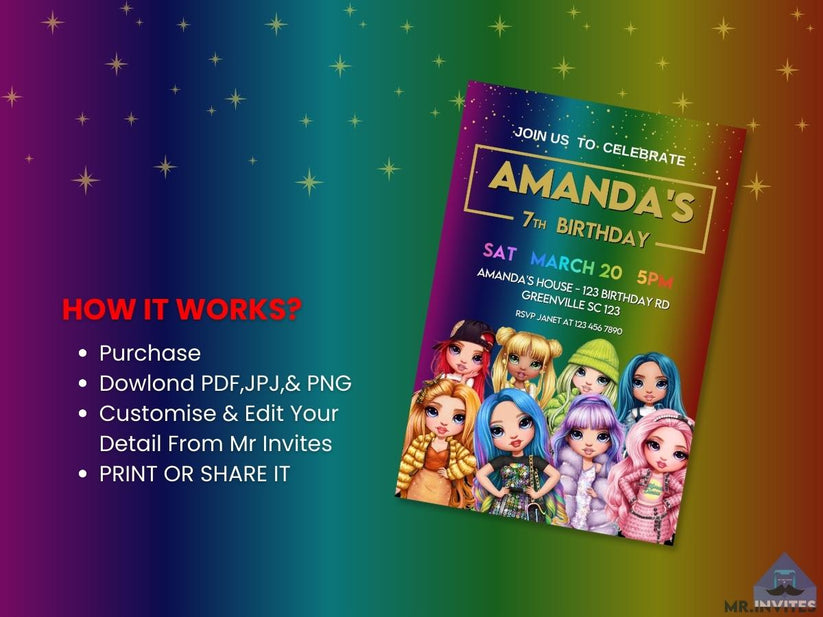 Colorful Rainbow High Birthday Invitation | DIgital & Personalized Inv ...