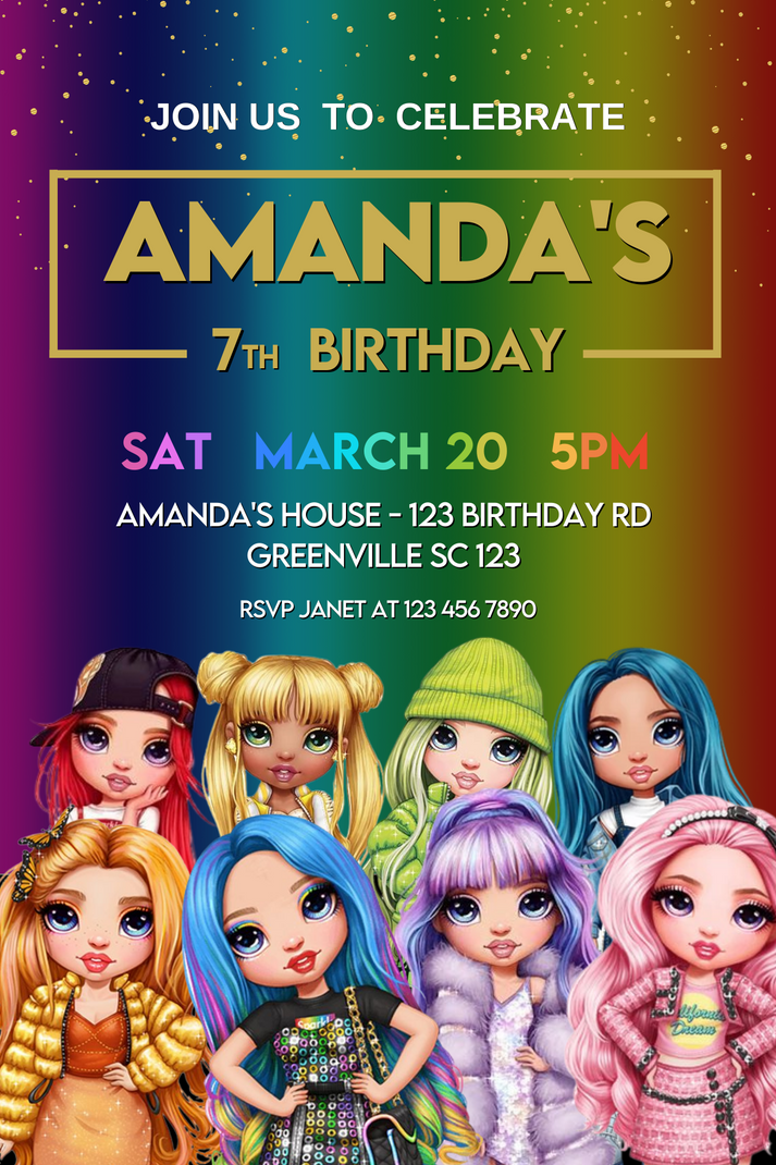 Colorful Rainbow High Birthday Invitation | DIgital & Personalized Inv ...