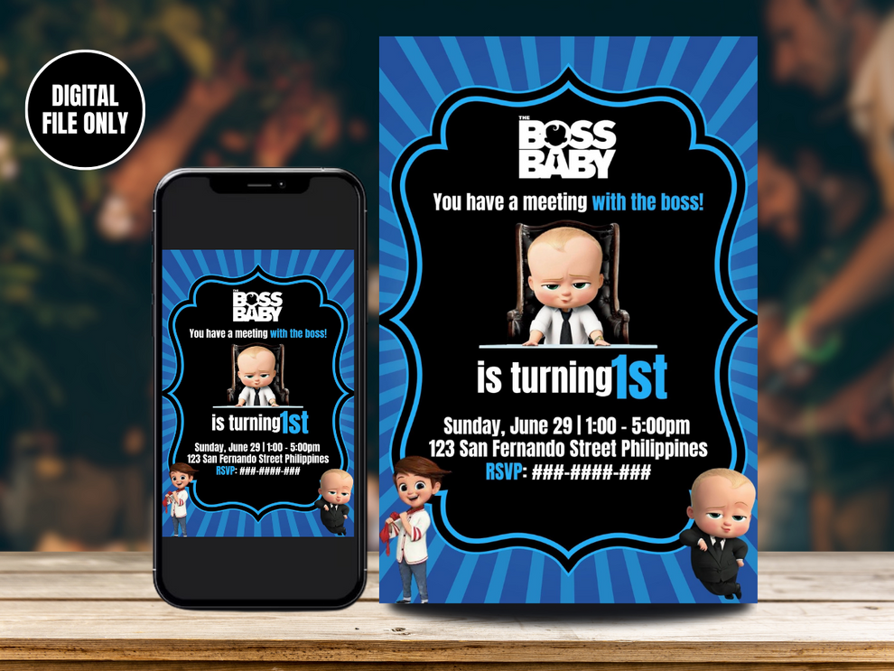 Digital Baby Boss Birthday Card Invitation | Baby Boss Digital Birthda ...