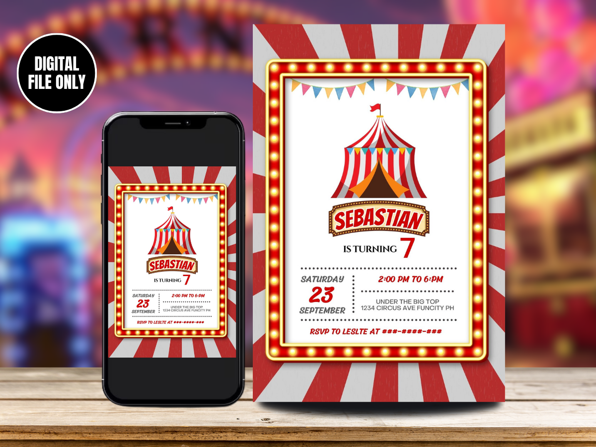 Digital Circus Birthday Card Invitations | Customizable Design | Unfor ...