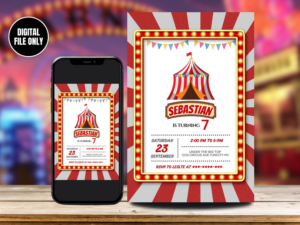 Digital Circus Birthday Card Invitations | Customizable Design | Unfor ...