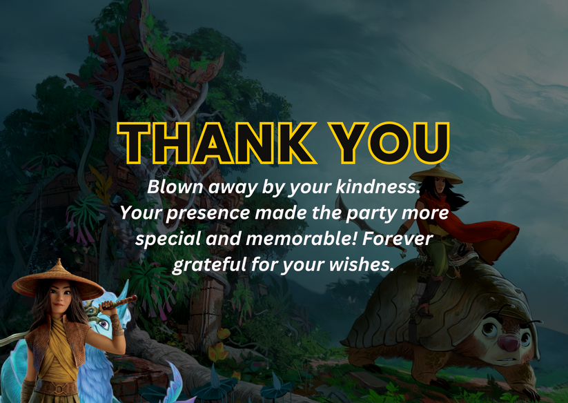 Digital Raya and the Last Dragon Birthday Thank You Card For Your Birt ...