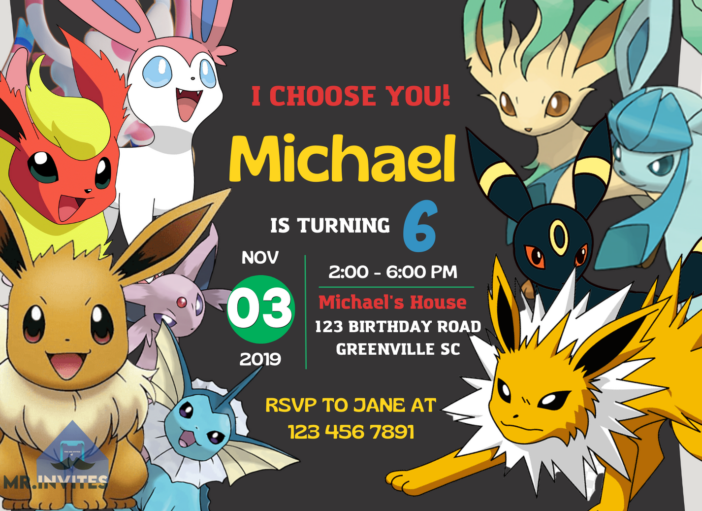 Magical Eevee Evolutions Birthday Invitation | Customizable and Fun ...