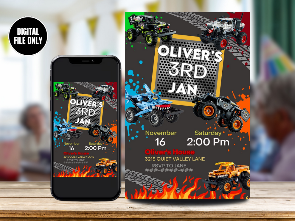 Exciting Monster Trucks Jam Digital Birthday Invitation – Mr.Invites