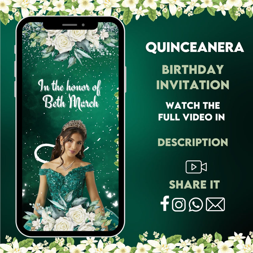 Quinceanera Animated Video Invitation - Quinceanera Emerald Green Them ...