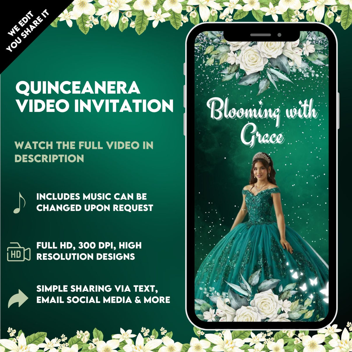 Quinceanera Animated Video Invitation - Quinceanera Emerald Green Them ...