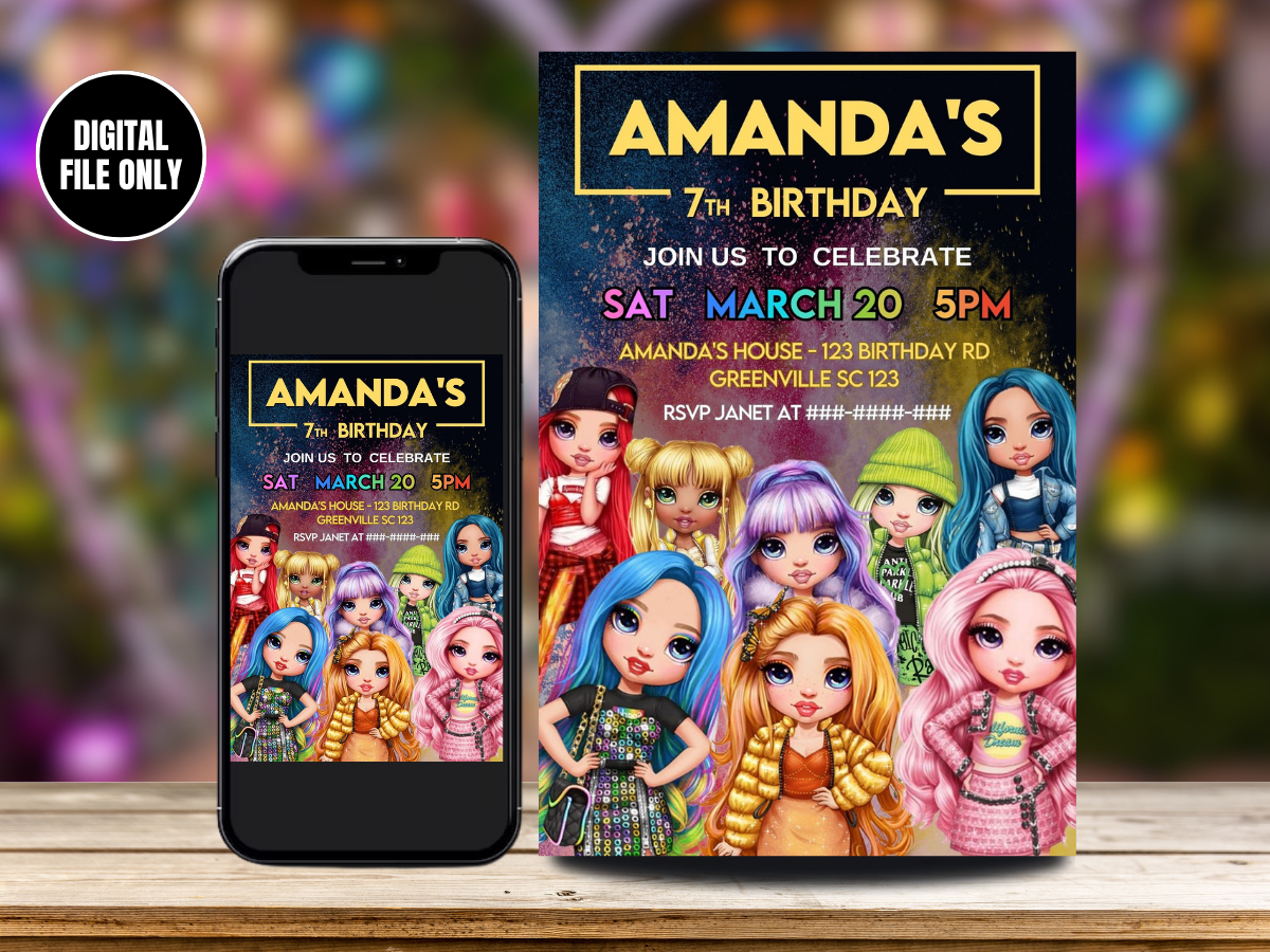 Rainbow High Birthday Party Card Invitation | Digital & Customizable R ...
