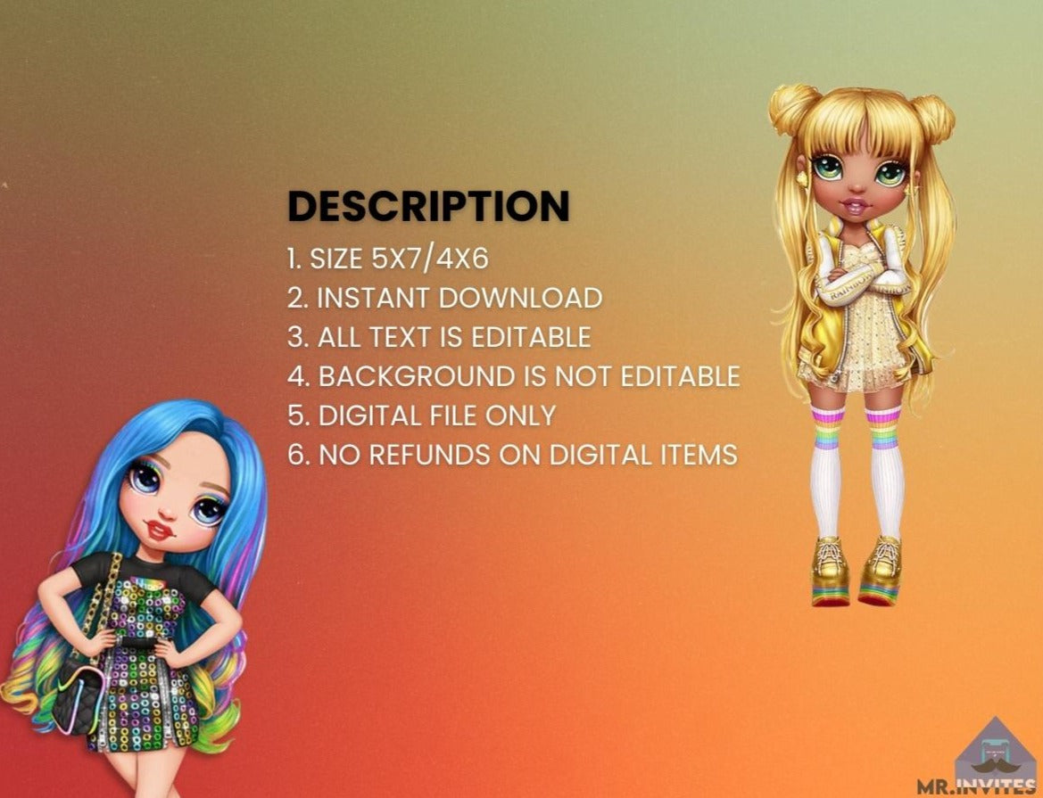 Rainbow High Birthday Party Card Invitation | Digital & Customizable R ...