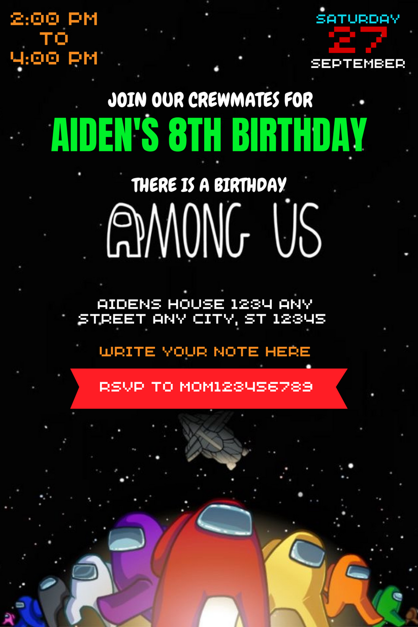Among Us Digital Birthday Party Invitation | Among Us Birthday Invite ...