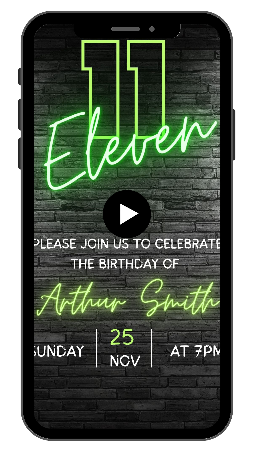 Green Neon Eleventh Animated 11th Birthday video invitation + RSVP ...