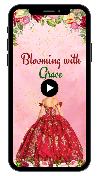 Quinceanera Animated Video Invitation - Burgundy Floral & Gold Quincea ...