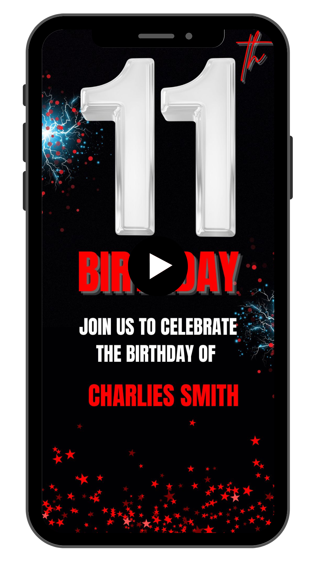 Silver Red 11th Birthday Video Invitation + RSVP Webpage – Mr.Invites